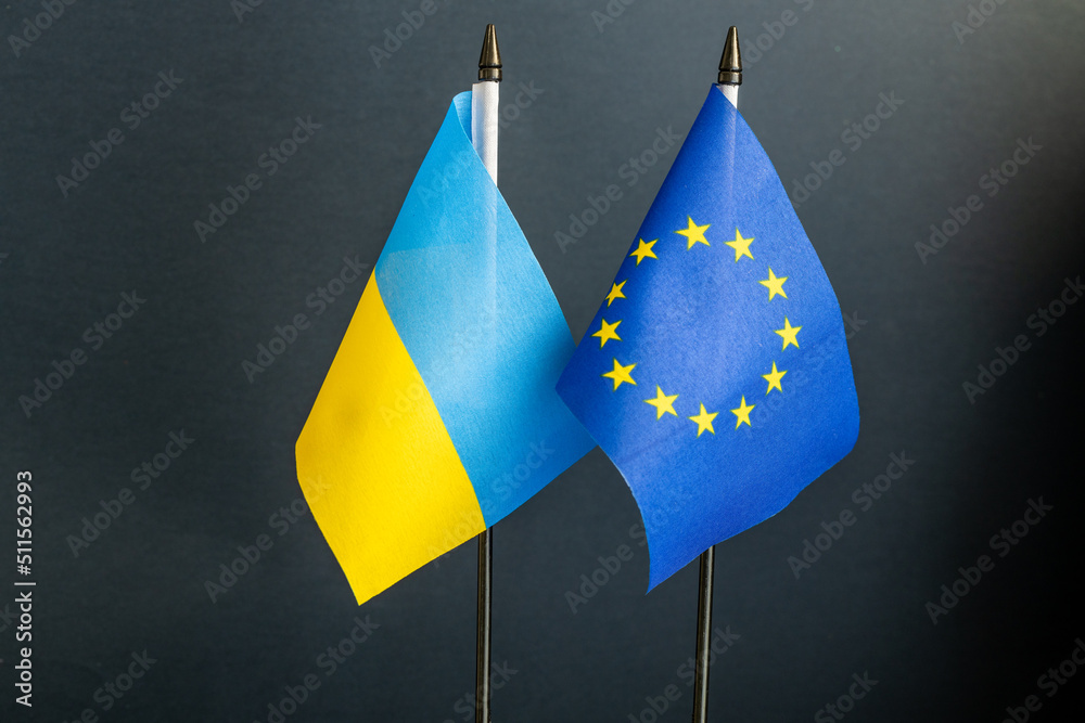 Flags of the countries of the European community and Ukraine on the ...