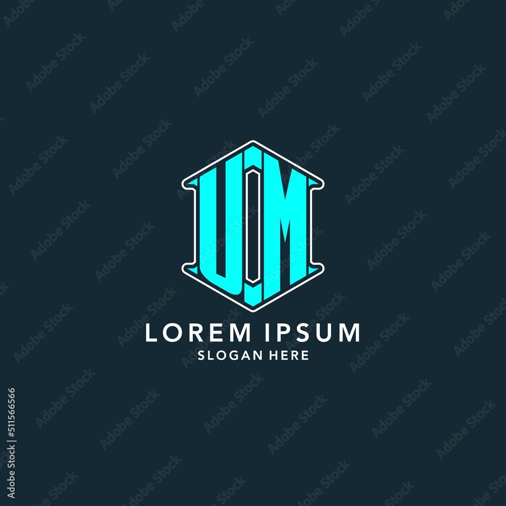 Letter UM logo with hexagon shape geometric style design idea Stock ...
