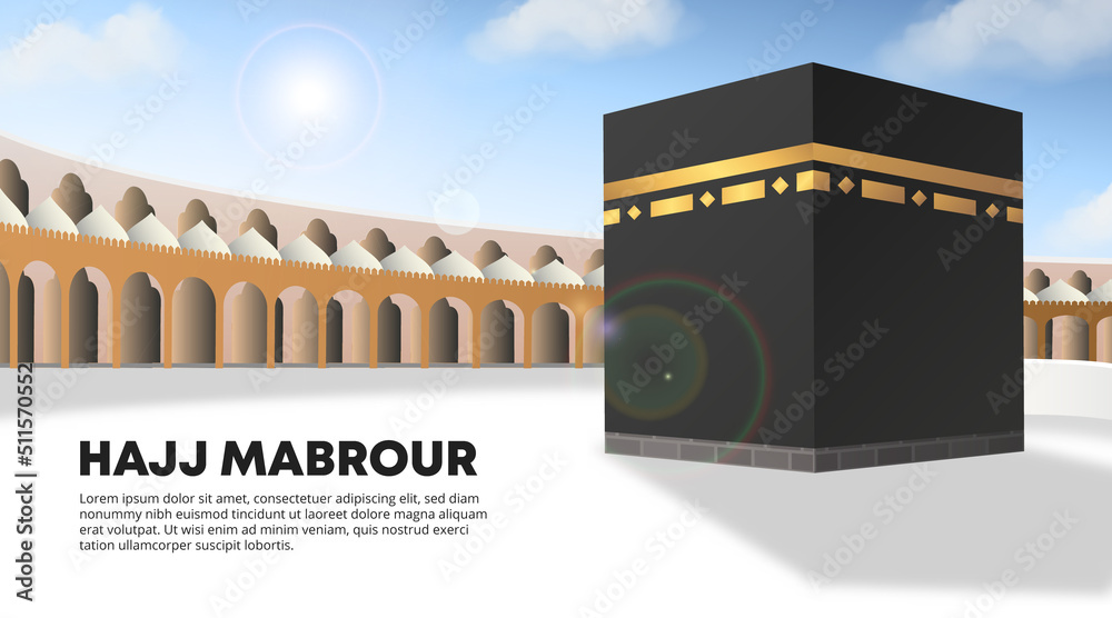 Poster Islamic hajj pilgrimage background with a situation of masjid Al ...