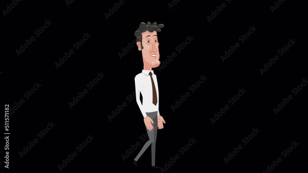 Cartoon male clerk character walking cycle animation with alpha channel ...