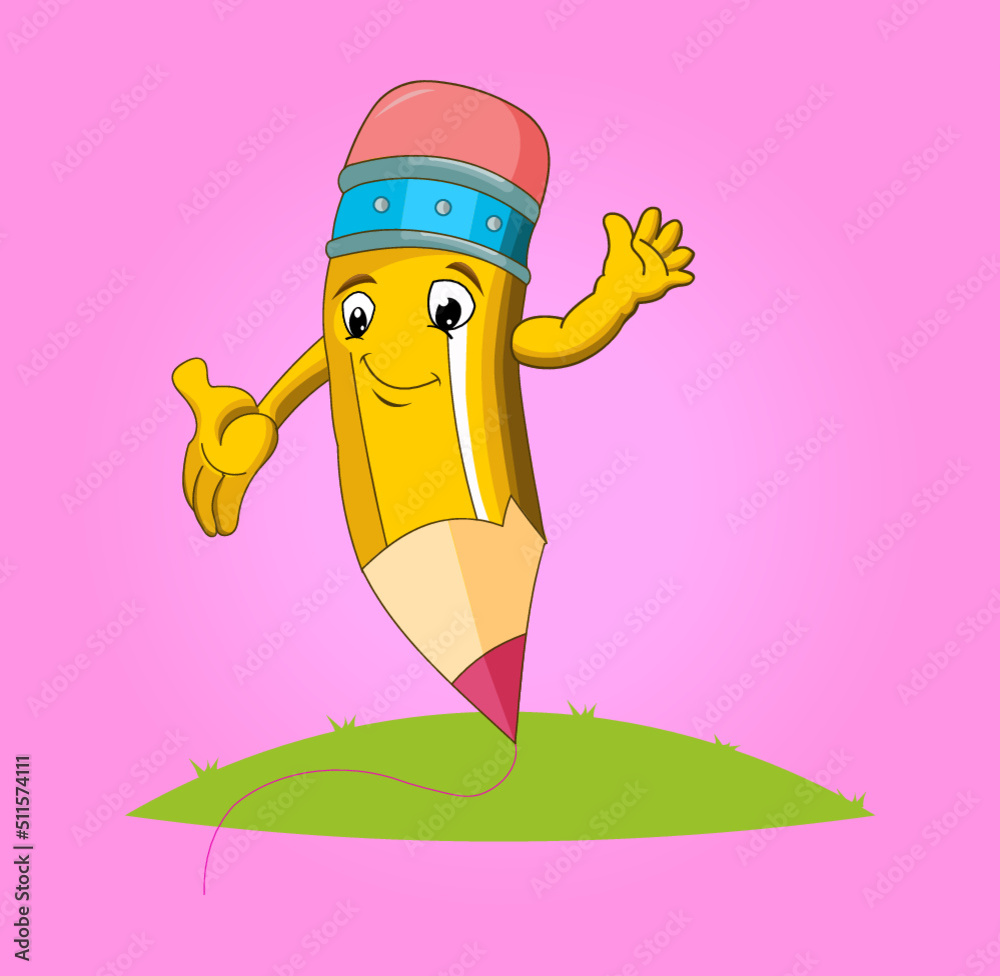 Happy drawing pencil clip art cartoon vector illustration Stock Vector ...