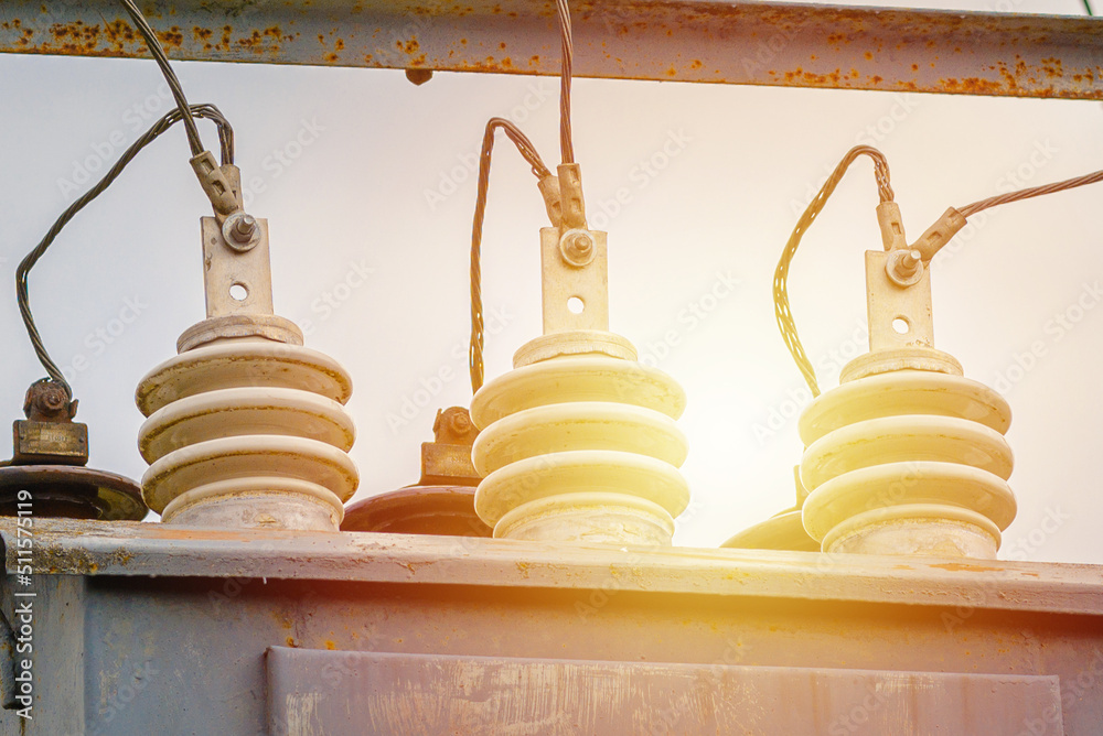 High voltage circuit breaker,insulators and conductors in a power ...