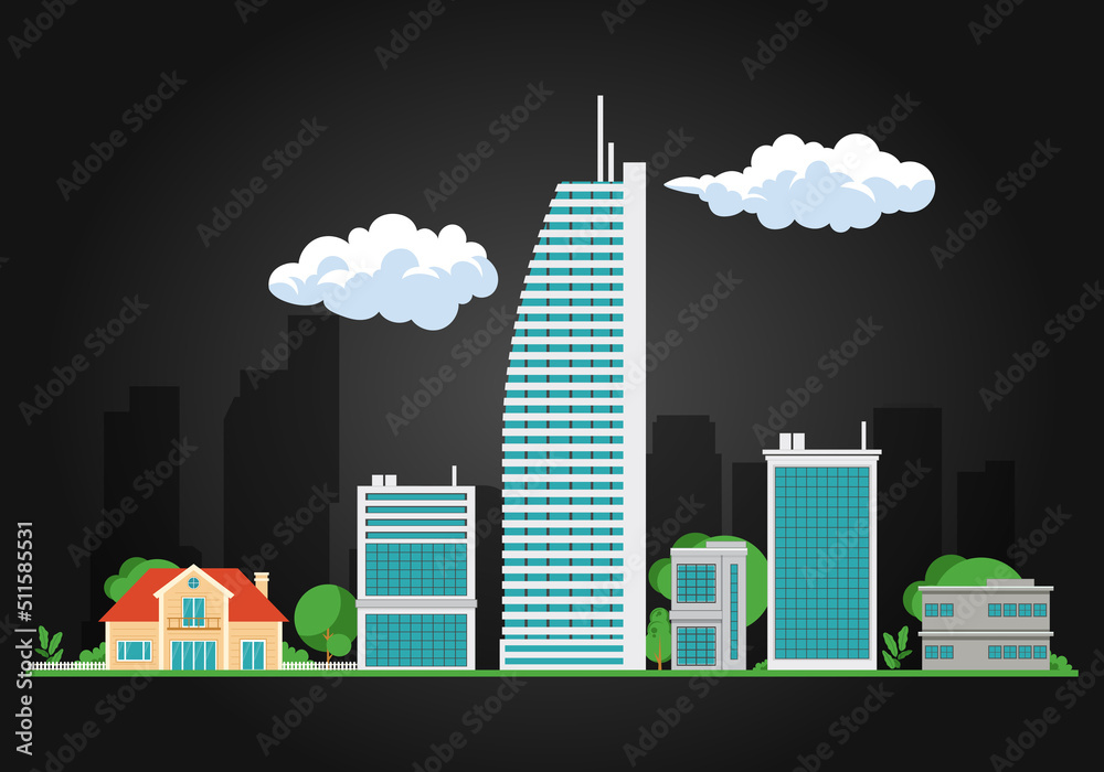 Company Building and Warehouse Building, Vector Illustration on Black ...
