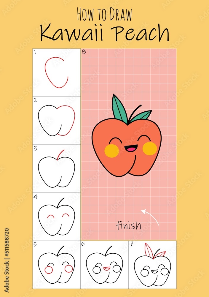 How to draw kawaii peach for children. Step by step drawing tutorial ...