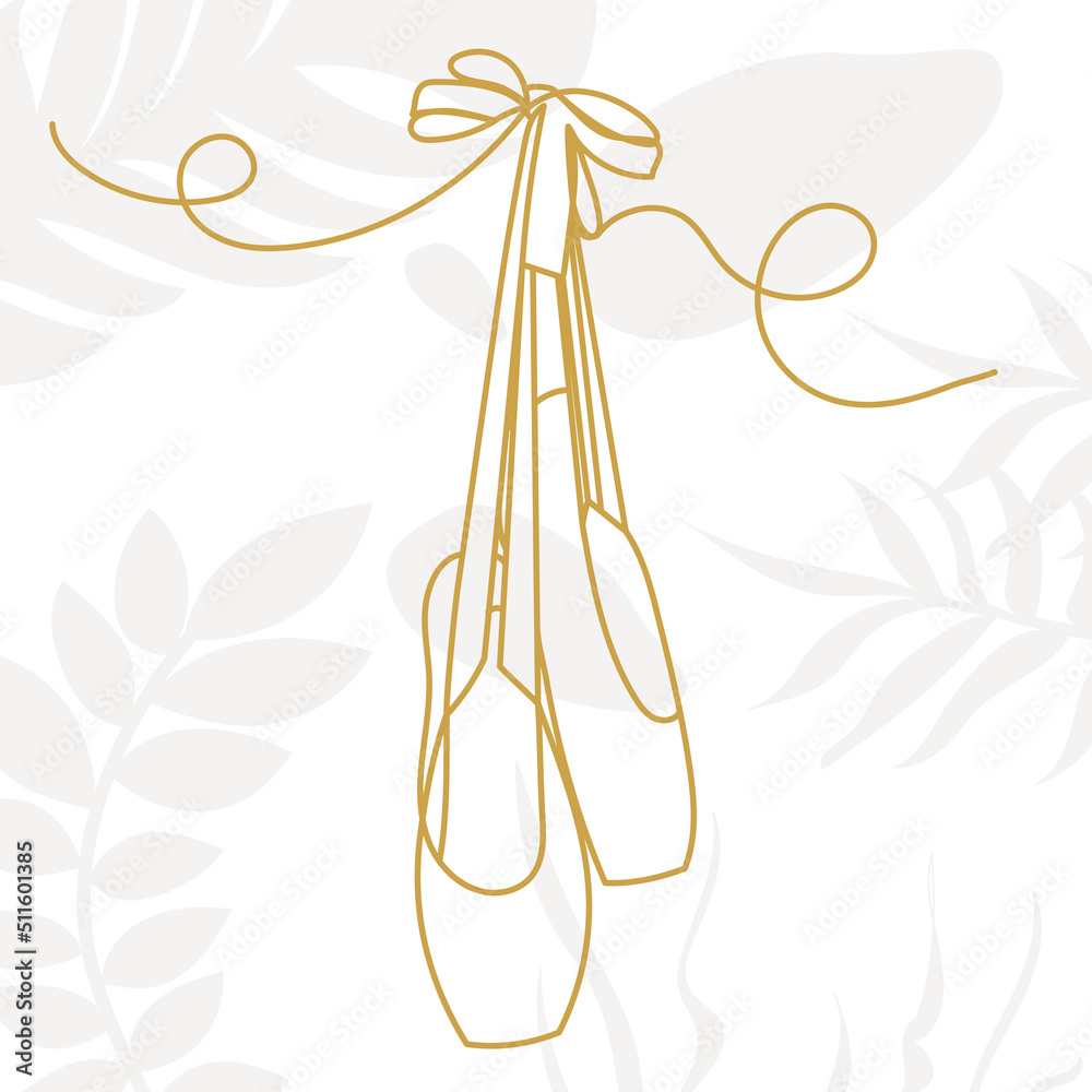 Pointe shoes drawing by one continuous line, sketch vector Stock Vector ...
