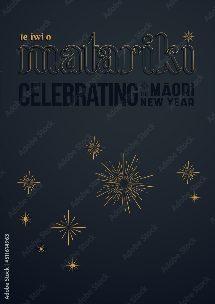 NZ Celebrating Matariki Maori New Year Black and Gold Stock Vector ...
