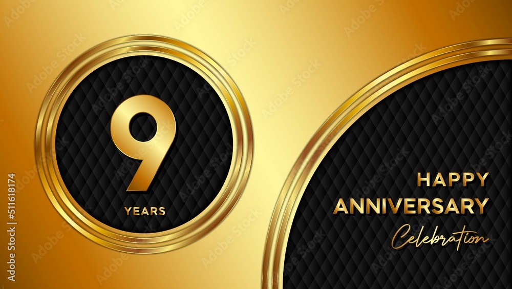 Vetor de 9 Years Anniversary logo with gold color for booklets ...