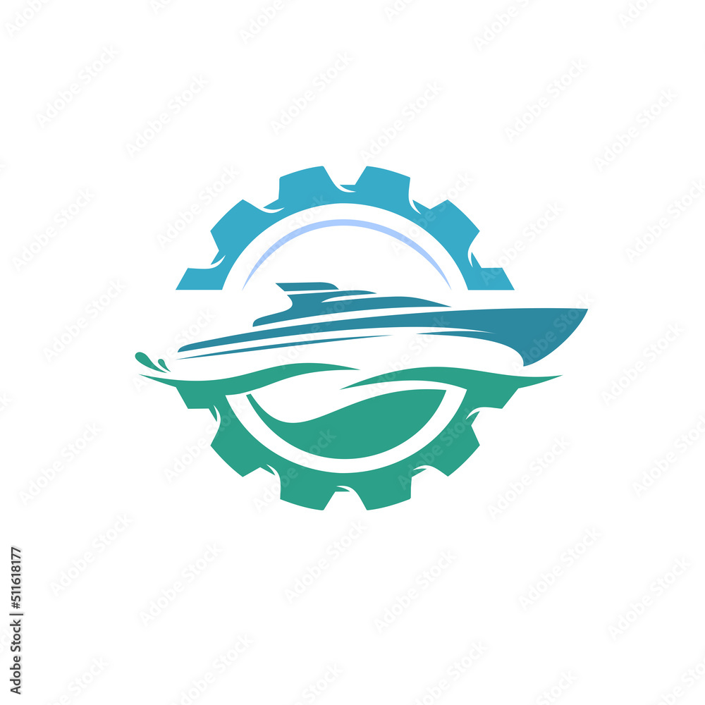 simple illustration of boat and gear logo template for boat mechanic or ...