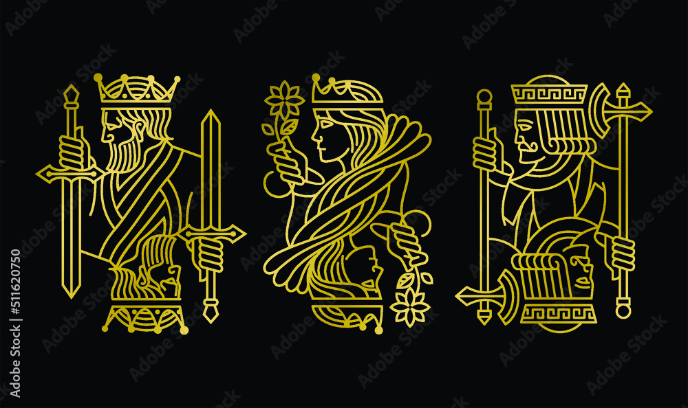 Poster Luxury Golden King, Queen, and Jack Playing Card in Dark ...