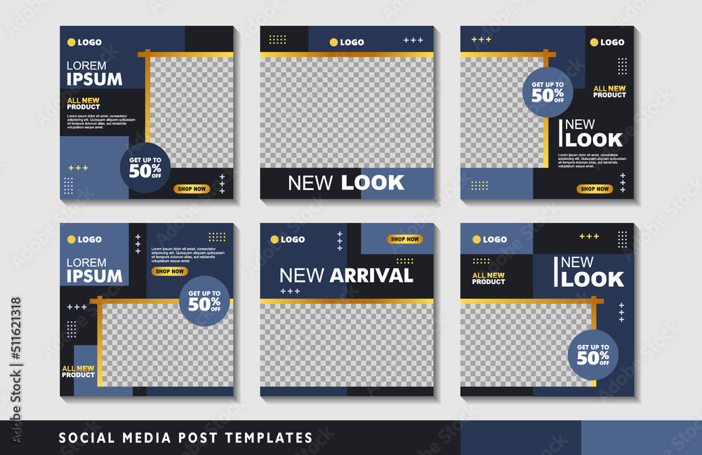 Set of editable square banner templates with photo collage. Suitable ...