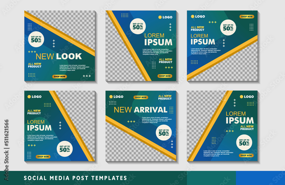 Set of editable square banner templates with photo collage. Suitable ...