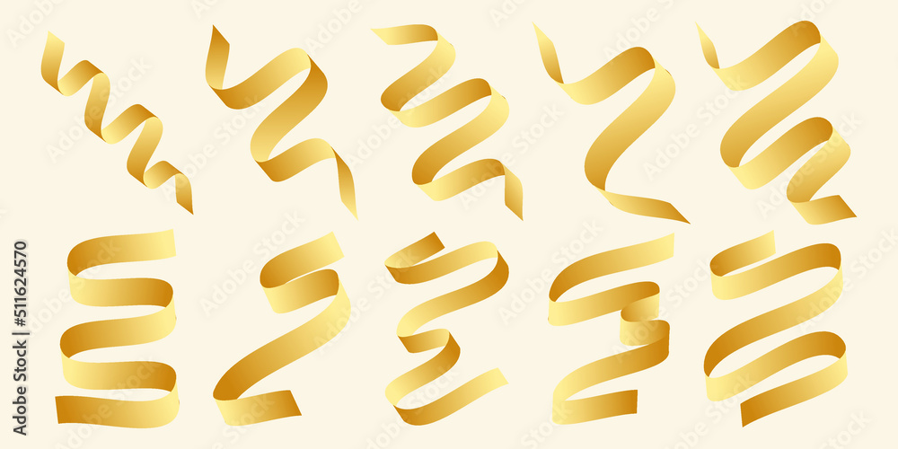 realistic gradient gold ribbon icon set Stock Vector | Adobe Stock