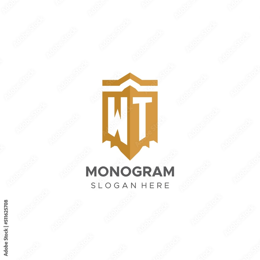 Monogram WT logo with shield geometric shape, elegant luxury initial ...