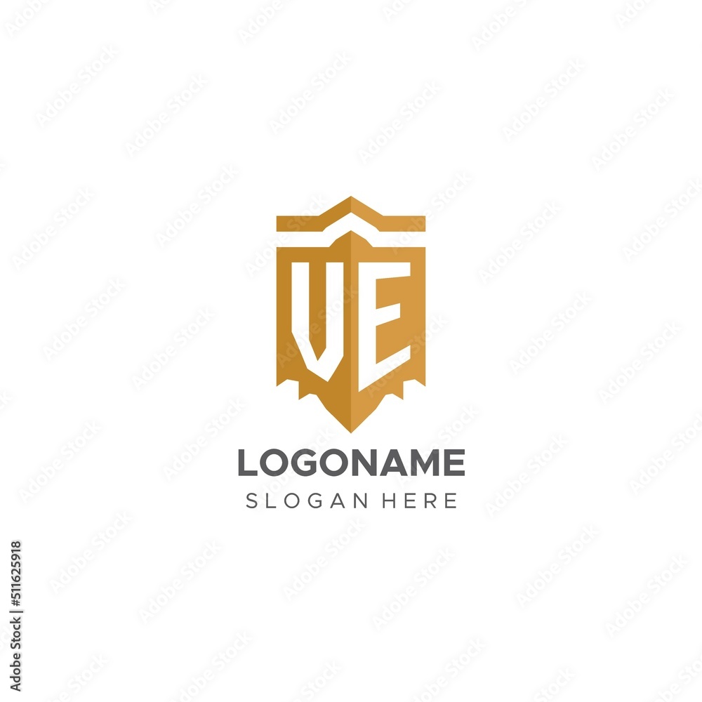Monogram VE logo with shield geometric shape, elegant luxury initial logo design Stock Vector ...