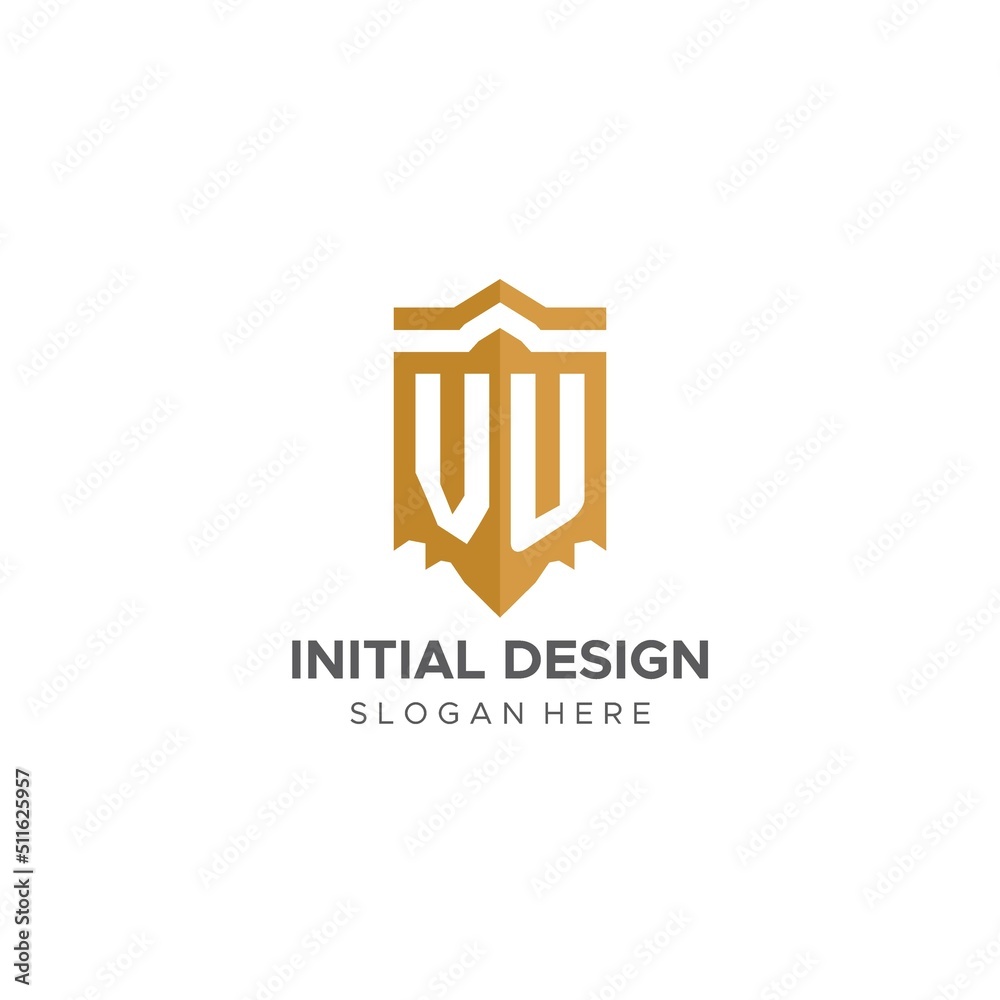 Monogram VU logo with shield geometric shape, elegant luxury initial ...