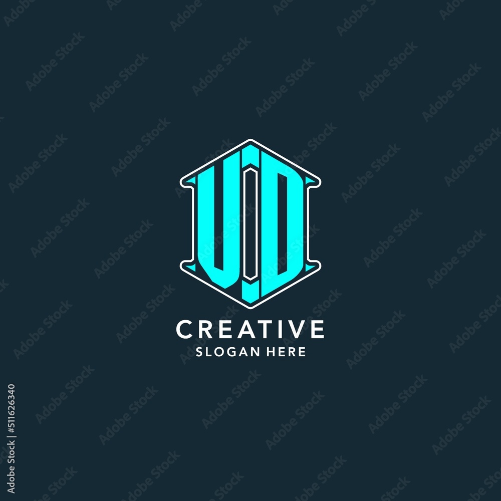 Letter VD logo with hexagon shape geometric style design idea Stock ...