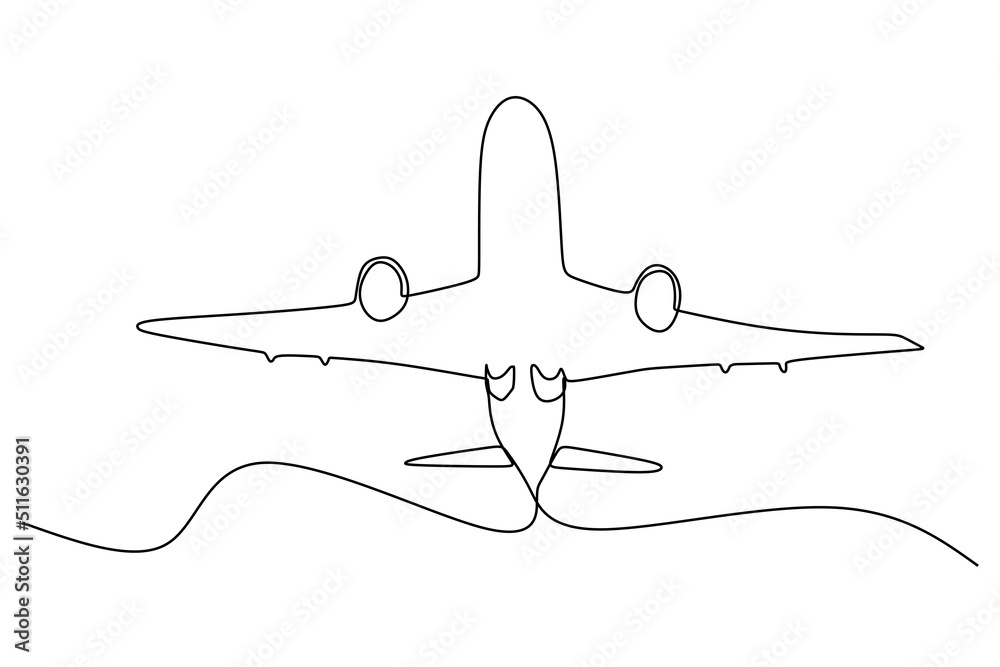 Single line drawing : commercial airplane takeoff and climb. Takeoff is ...