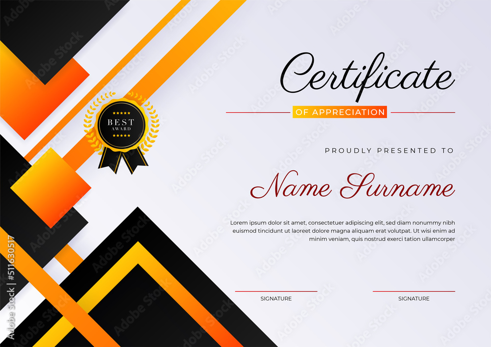 Modern certificate of achievement award template with badge and border ...