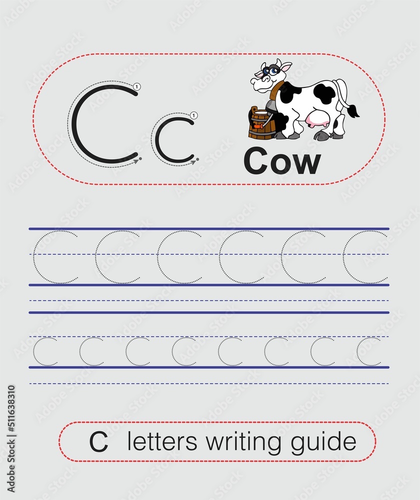 1st class writing guide worksheet template cow animal icon tracing ...