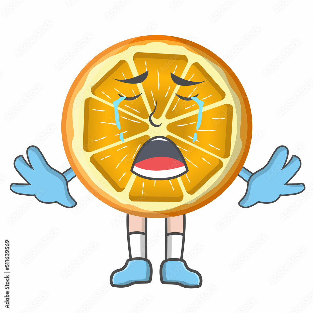Vetor de collection of cute slice orange cartoon character with crying ...