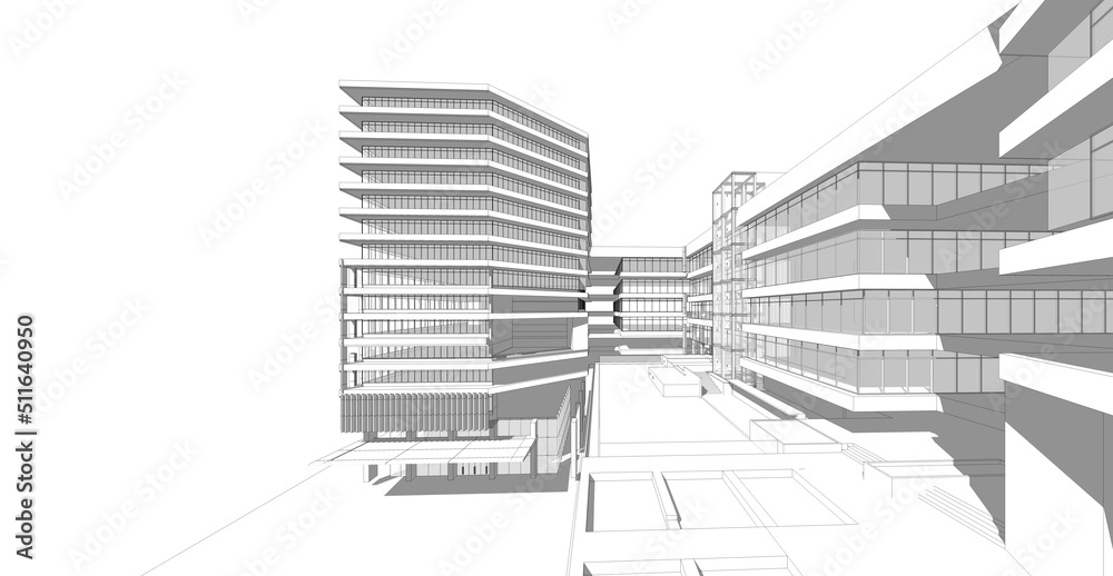 Architecture background. Perspective 3d Wireframe of building design ...