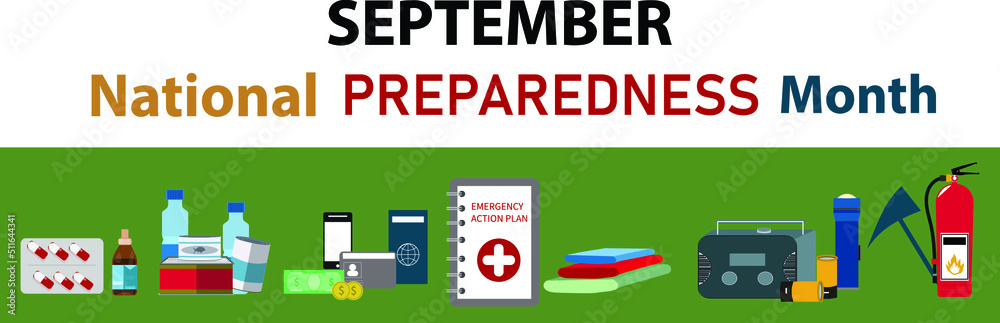 National Preparedness month (NPM), Vector illustration with emergency ...