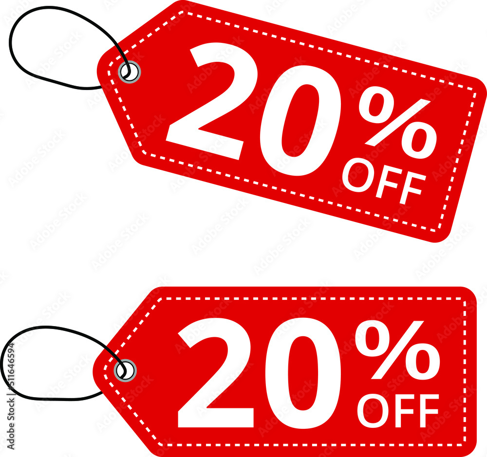 Special offer 20% off label or price tag on white background, vector ...