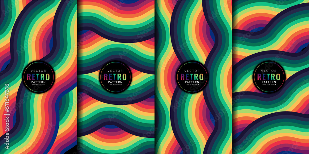 Rainbow curved background combination Set. Rainbow curve pattern ...