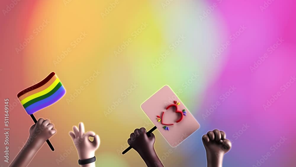 LGBTQ+ concept. Hand holding poster lgbt.people crowd with rainbow ...