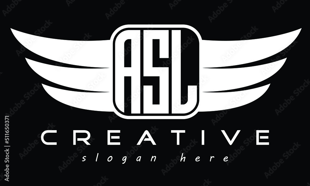 ASL three-letter Wing minimal typography font Monogram emblems flying ...