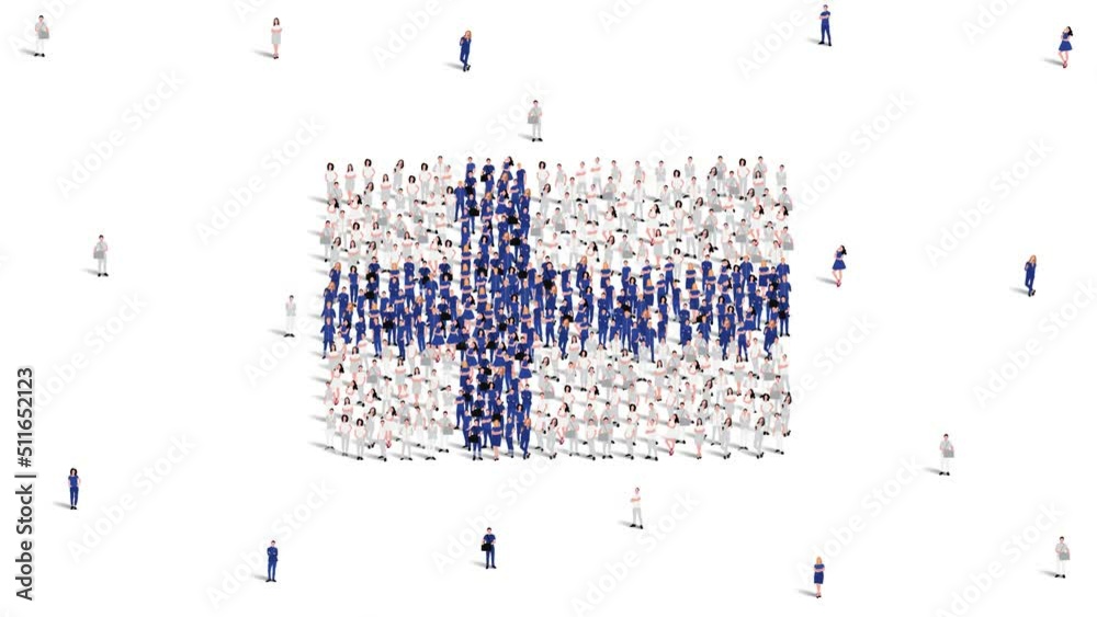 Finland Flag. A large group of people form to create the shape of the Finland flag. 4K Animation ...
