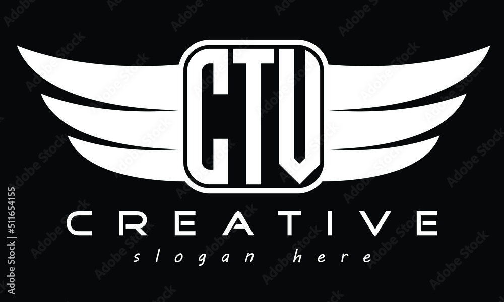 CTV three-letter Wing minimal typography font Monogram emblems flying ...