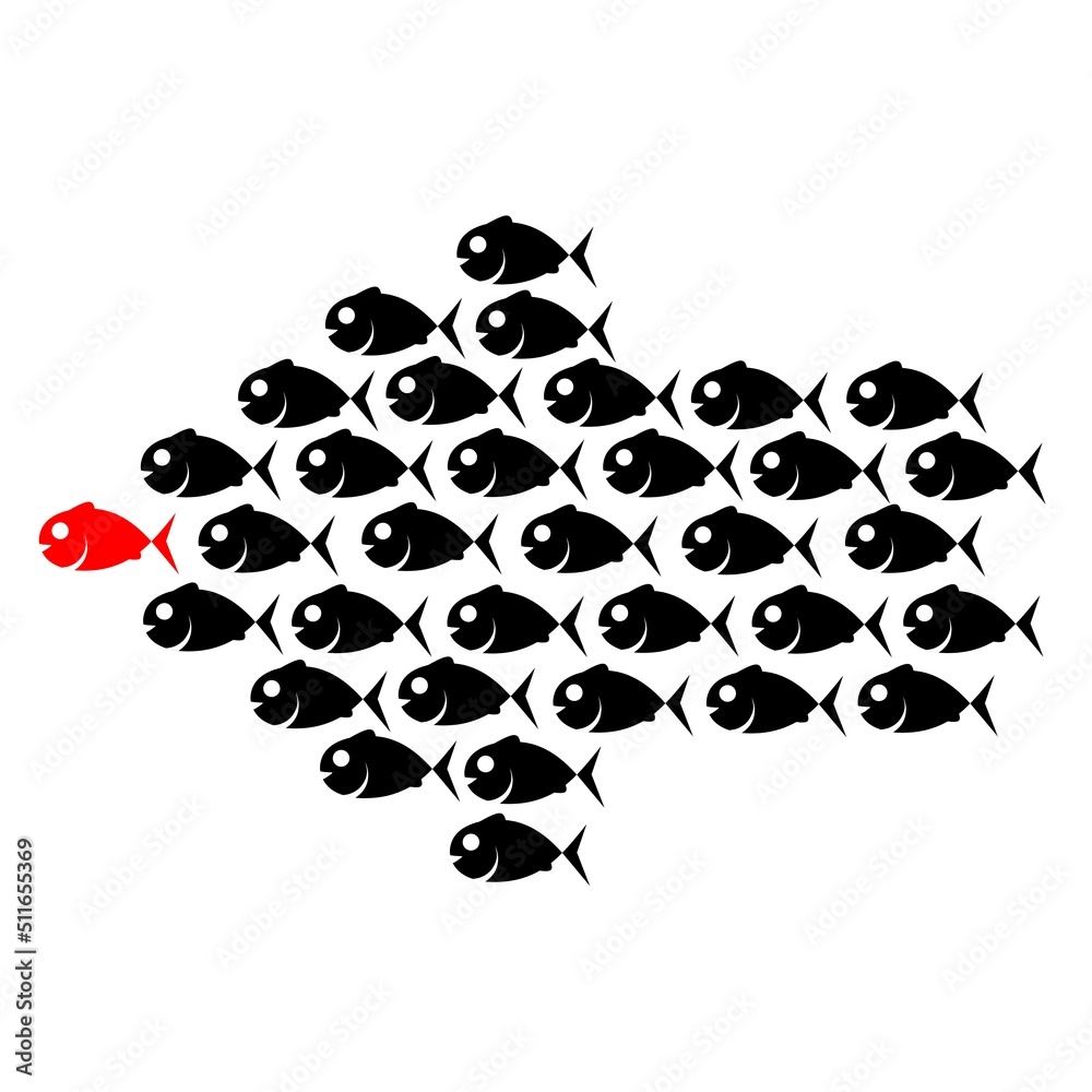 Vector illustration of a group of small fish swimming following their ...