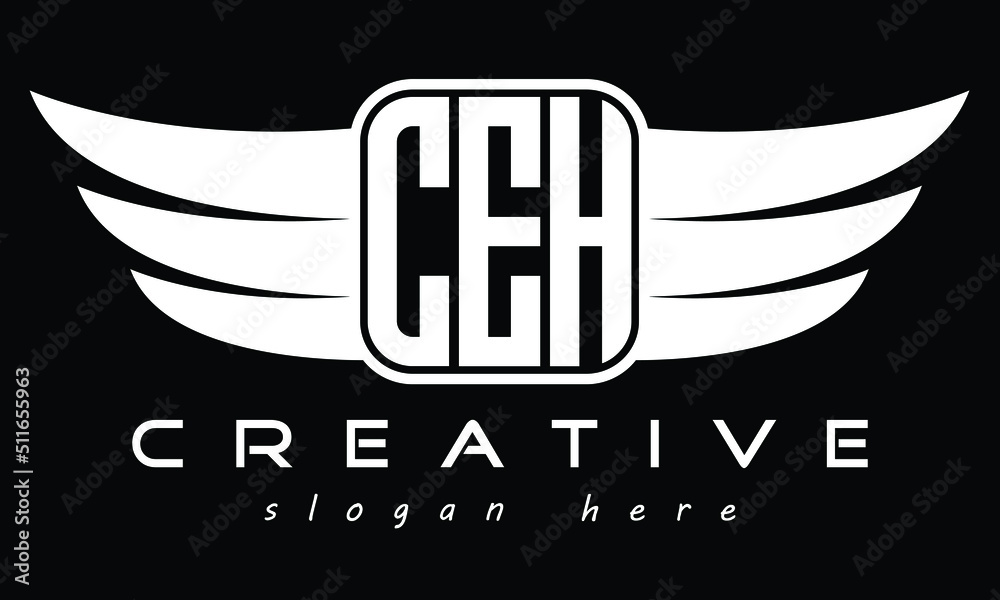 CEH three-letter Wing minimal typography font Monogram emblems flying ...