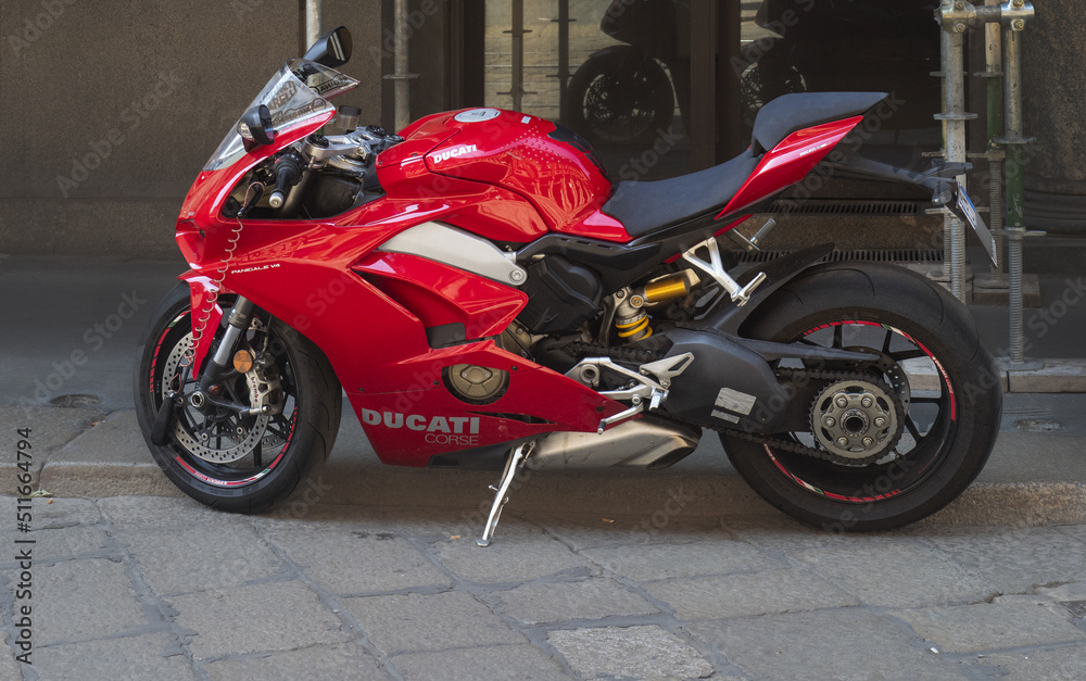 Italian sports motorcycle Ducati Panigale V4.Milan - Italy, June 12 ...