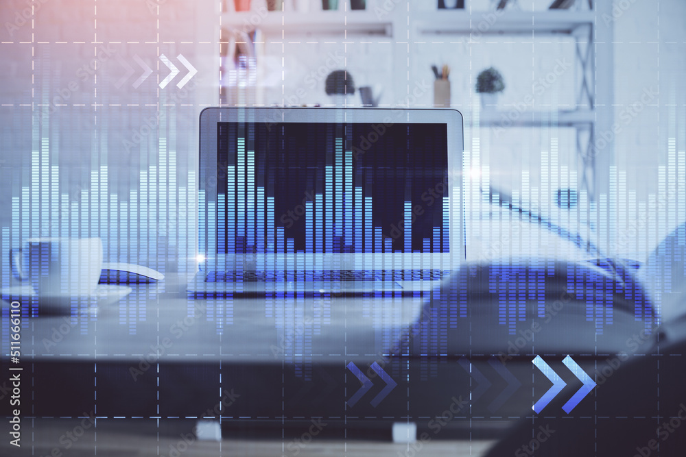 Stock market graph and table with computer background. Multi exposure ...