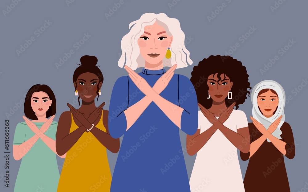 Break the bias. A group of women of different nationalities. Vector ...
