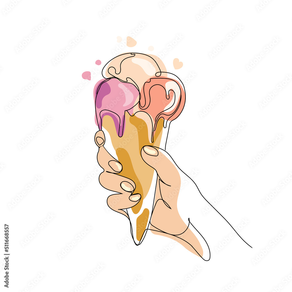 Continuous line art Ice cream in human hand modern simple drawing ...