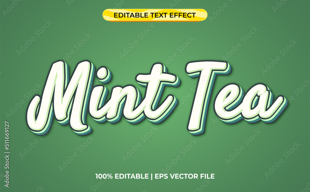 mint tea 3d text effect with natural theme. green typography template ...