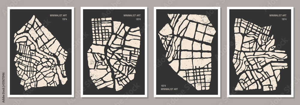 Abstract art with city map, set of minimalist posters ideal for wall ...
