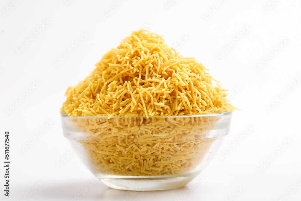 Sev. Besan Sev Indian Namkeen Noodles of chickpea flour. Besan Sev ...