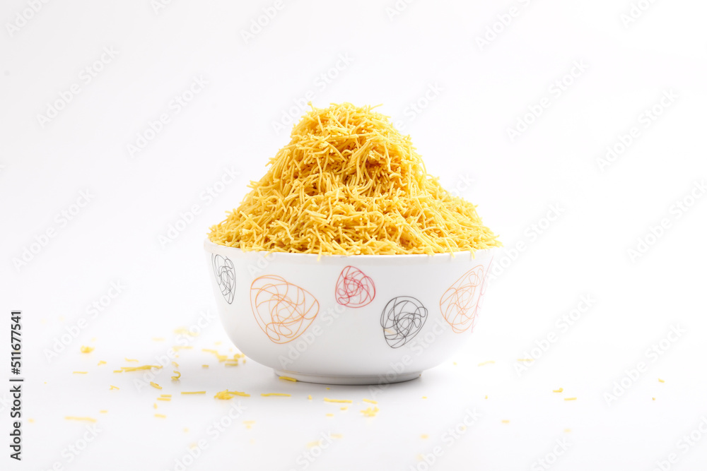 Sev. Besan Sev Indian Namkeen Noodles of chickpea flour. Besan Sev ...