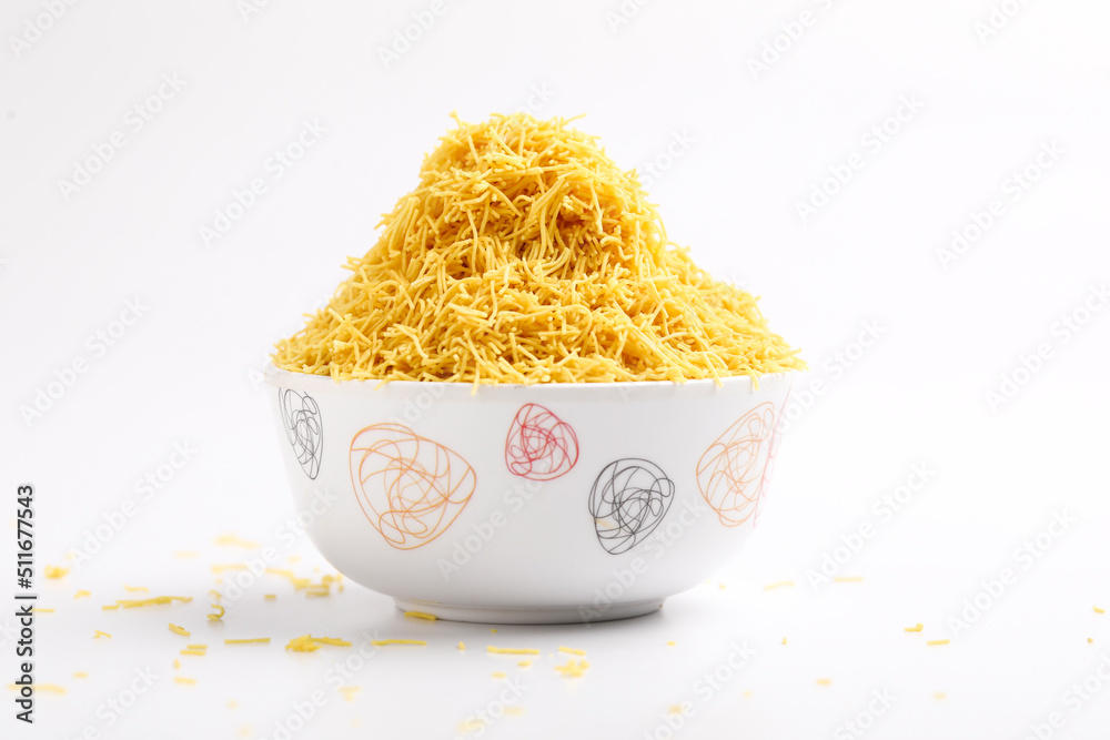 Sev. Besan Sev Indian Namkeen Noodles of chickpea flour. Besan Sev ...