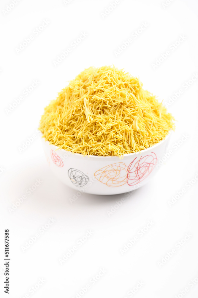 Sev. Besan Sev Indian Namkeen Noodles of chickpea flour. Besan Sev ...