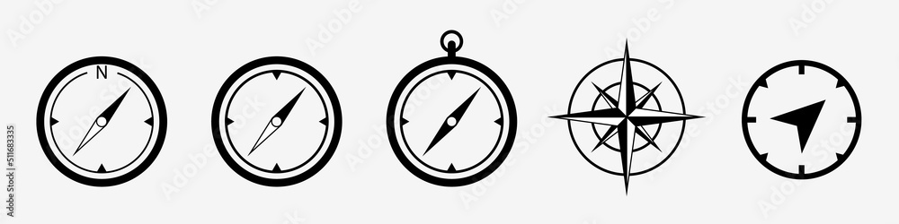 Compass black icons set. Wind rose signs. Compass symbols: north, south ...