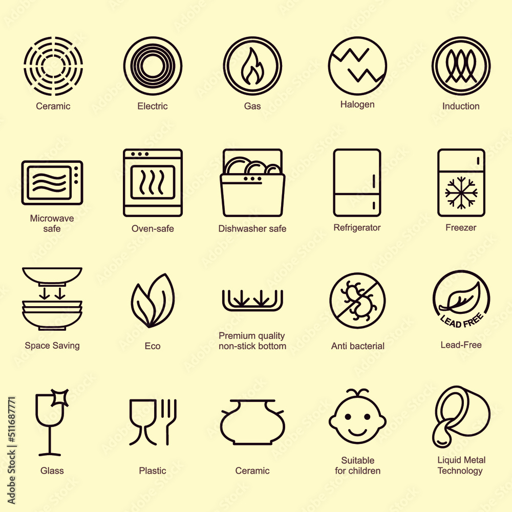 Symbols of food-grade metal indicate the properties and destination of ...