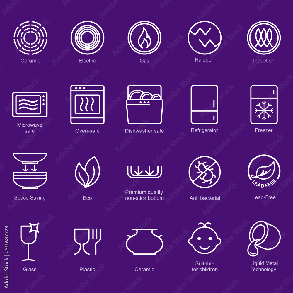 Symbols of food-grade metal indicate the properties and destination of ...