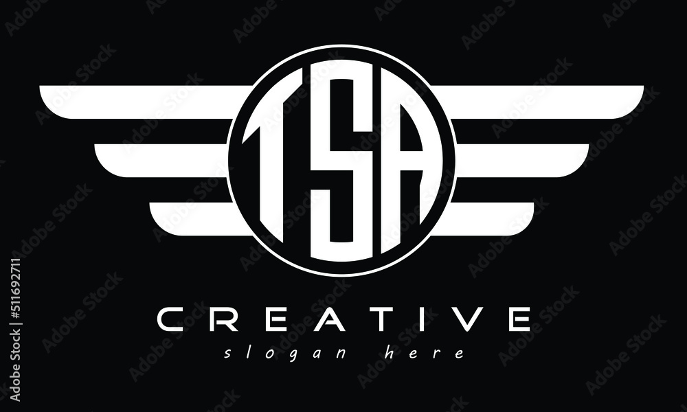 TSA three letter circle with wings logo design vector template ...