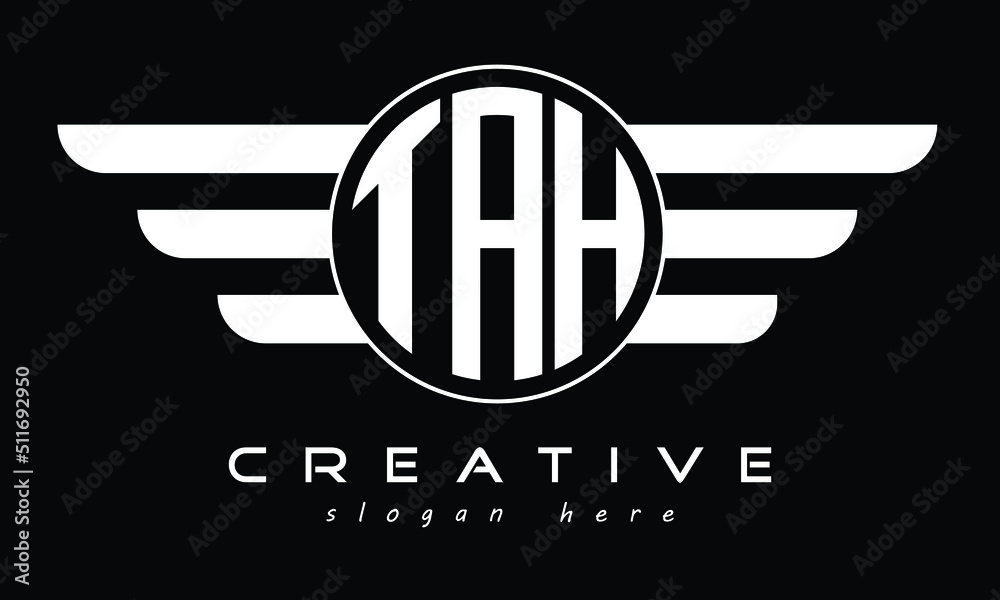 TAH three letter circle with wings logo design vector template ...