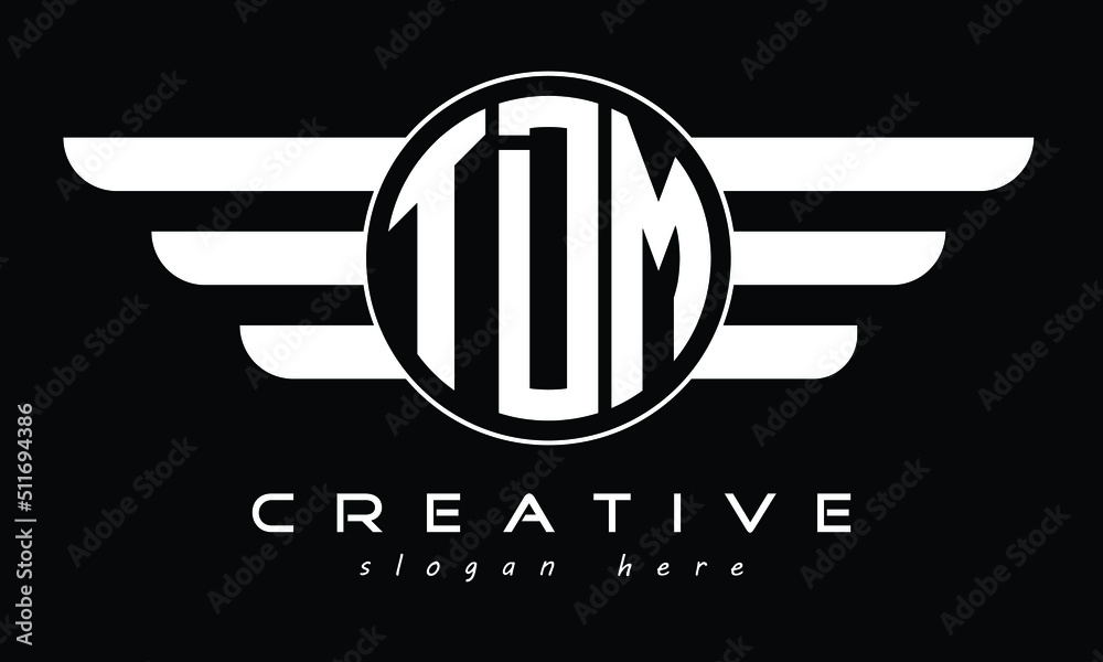 TDM three letter circle with wings logo design vector template ...